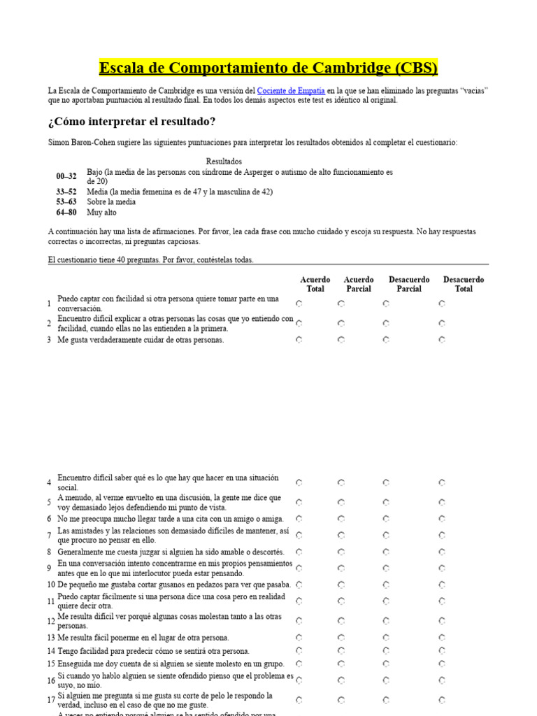 Escala de Comportamiento de Cambridge | PDF