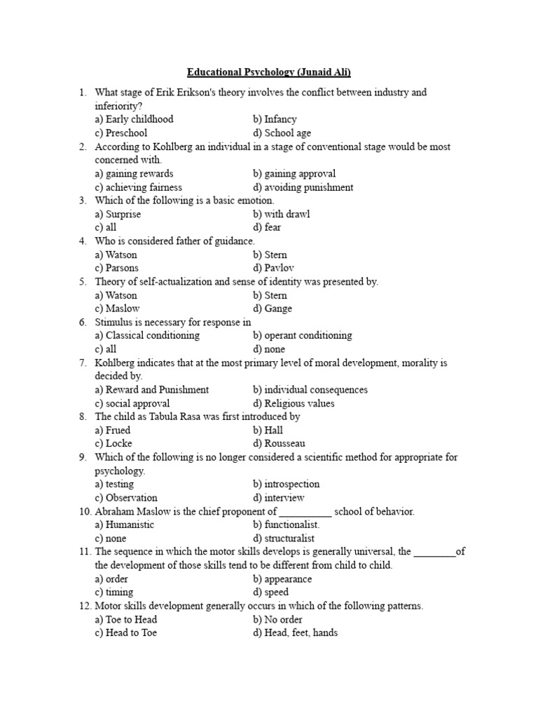 MCQs Educational Psychology JS | PDF | Cognitive Psychology | Psychology
