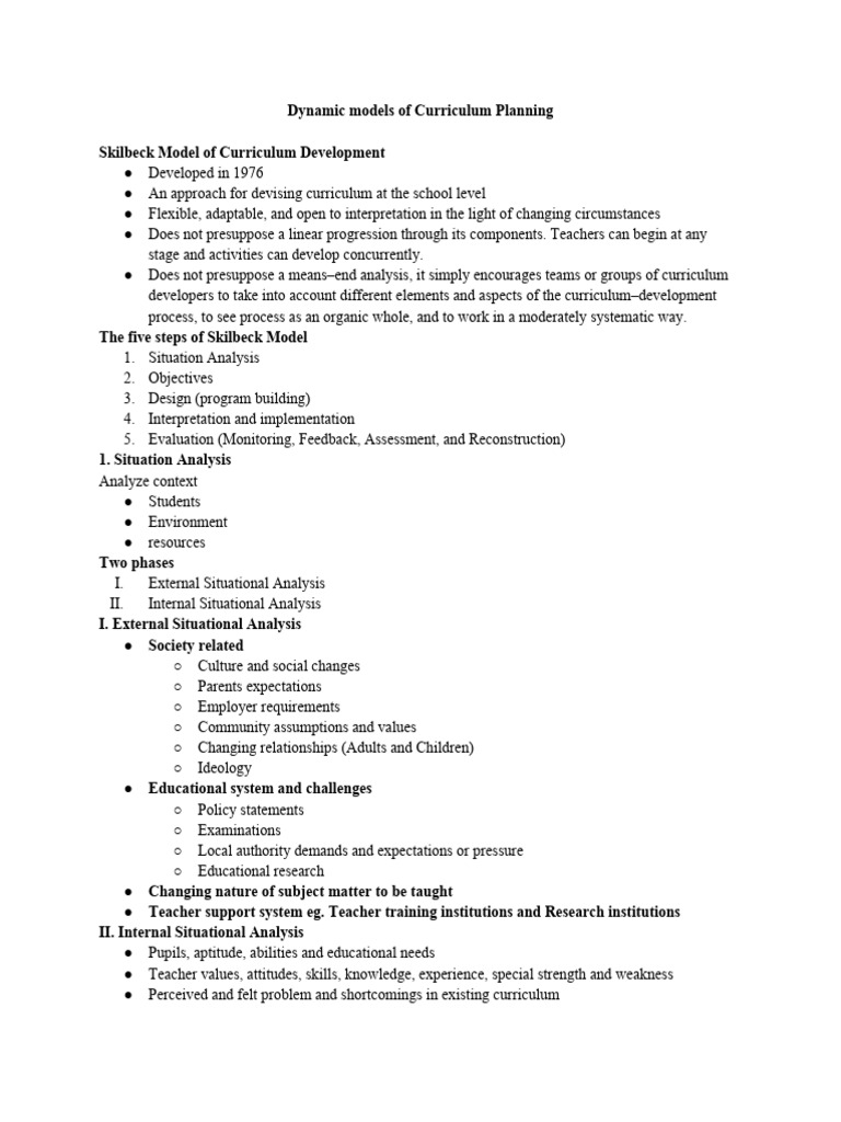 Skilbeck & Walker Curriculum Models | PDF | Curriculum | Teachers