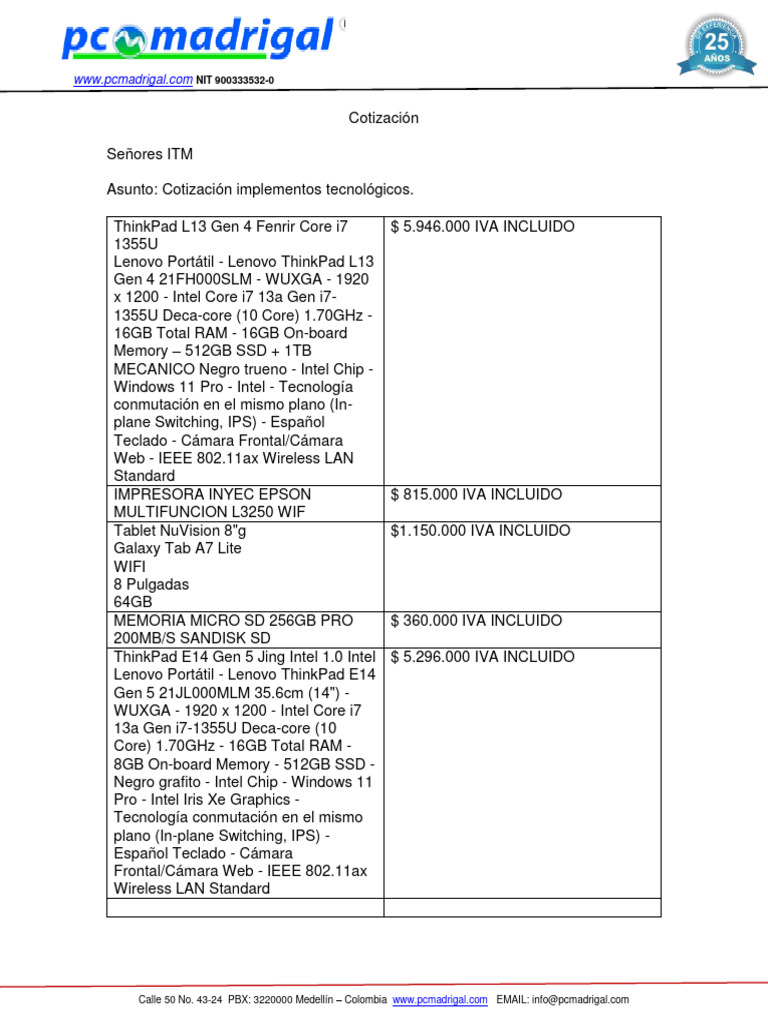 Cotizacion ITM | PDF | Impresora (Computación) | Escáner de imagen