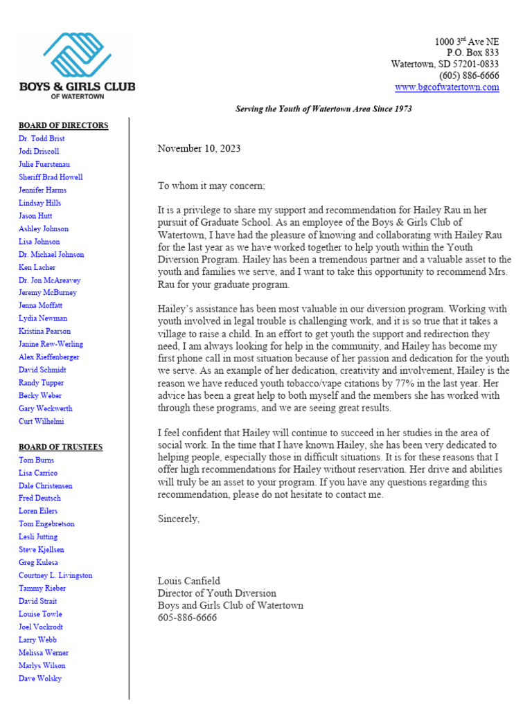 Hailey R Graduate School Letter of Support - Louis | PDF
