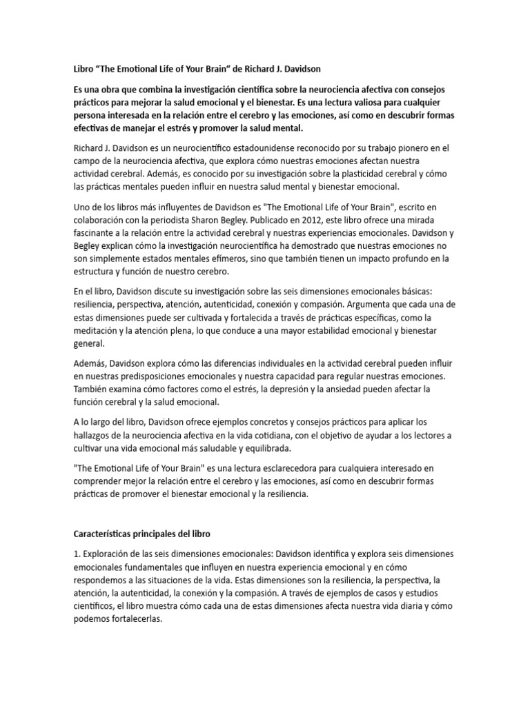 Libro "The Emotional Life of Your Brain" de Richard J. Davidson | PDF ...