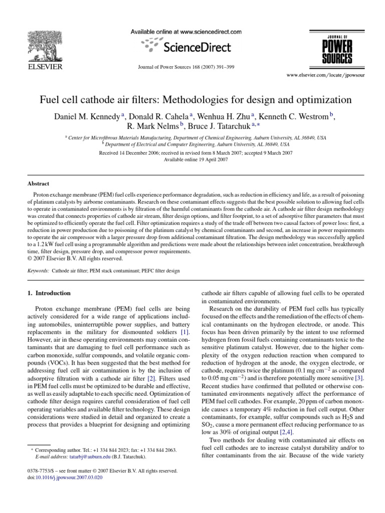 Fuel Cell Air Filters. Methodologies For Design and Optimization | PDF | Filtration | Fuel Cell