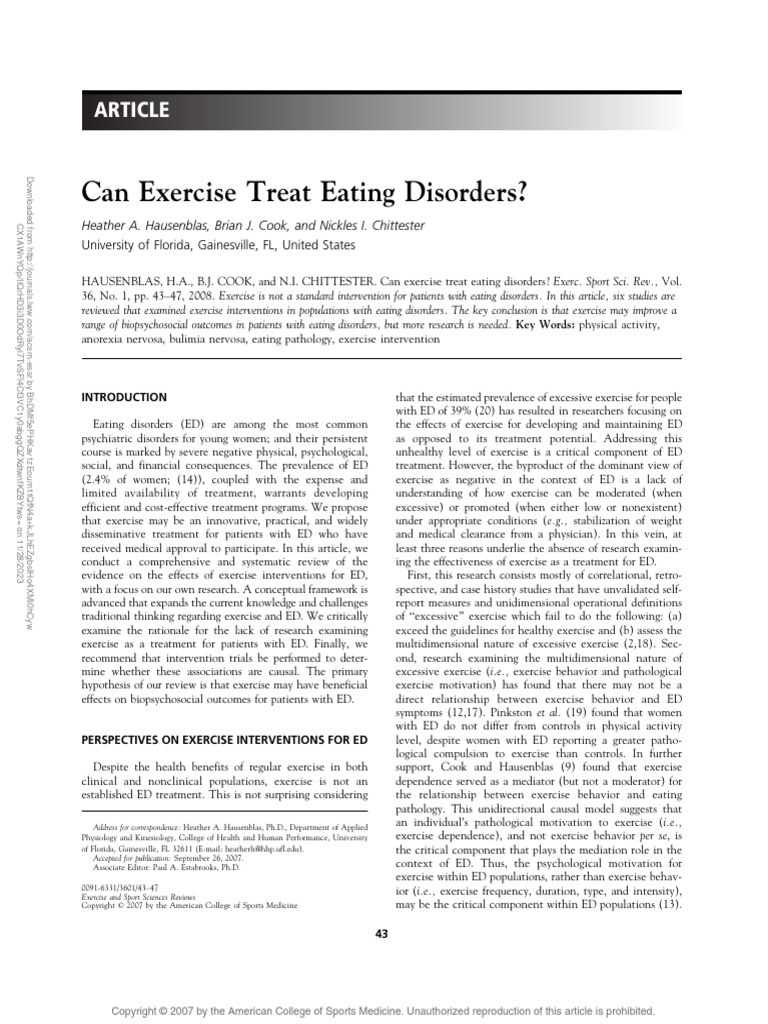 Hausenblas Et Al., (2008) - Can Exercise Treat Eating Disorders | PDF ...