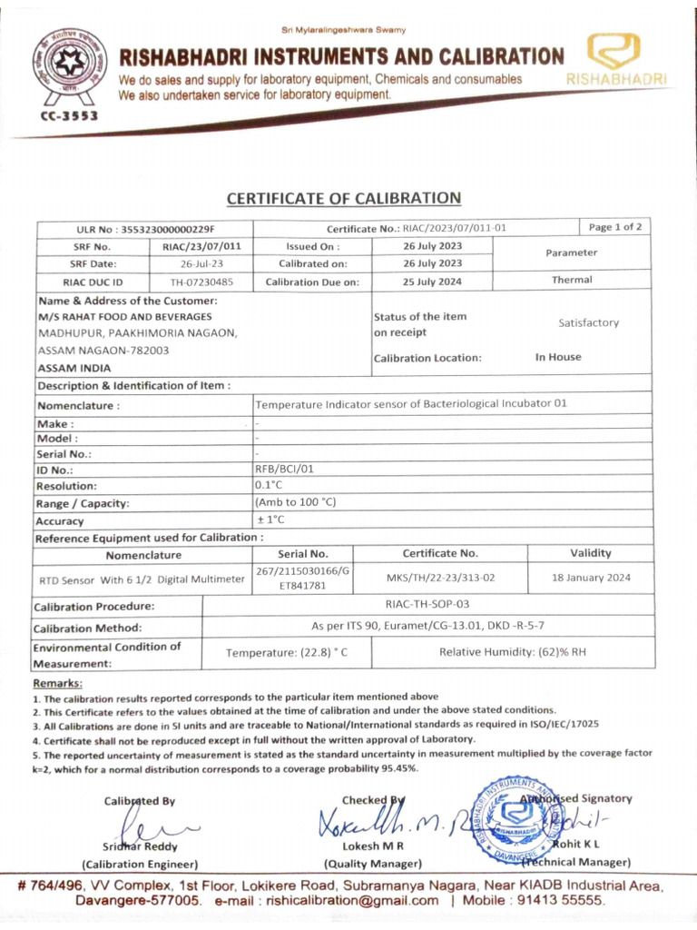 6 Monthly Calibration Rishabdhari Lab Till July-23 | PDF