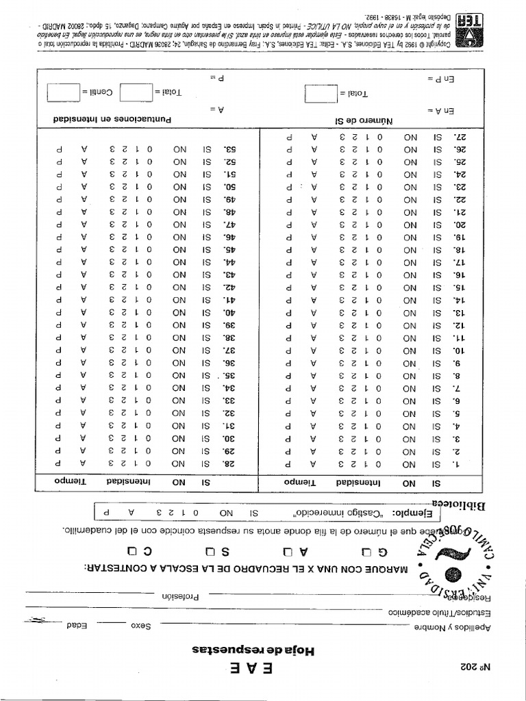 EAE. Hoja de Respuestas | PDF