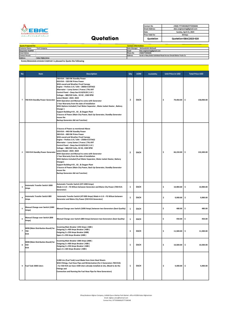 Quotation for Who | PDF | Mains Electricity | Electric Generator