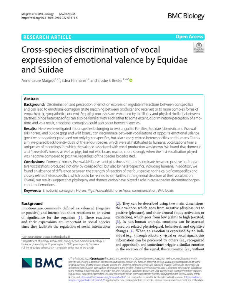 Cross-Species Discrimination of Vocal Expression of Emotional Valence by Equidae and Suidae ...