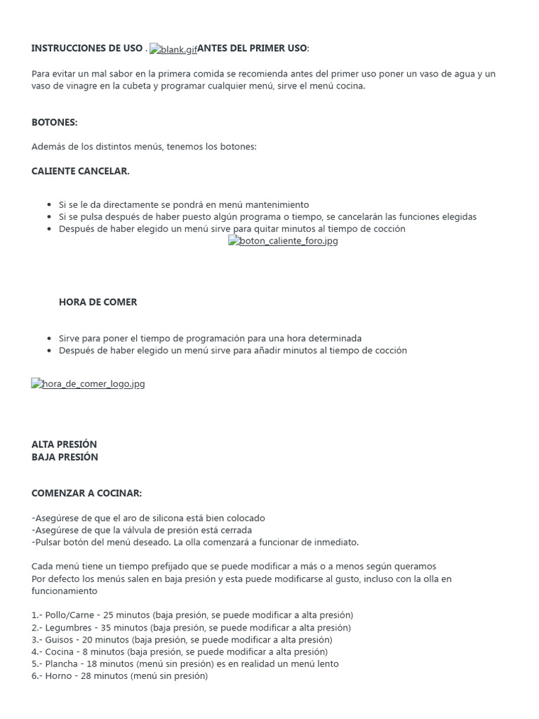 Instrucciones de Uso Olla GM D y Otros Modelos | PDF | Cocinando