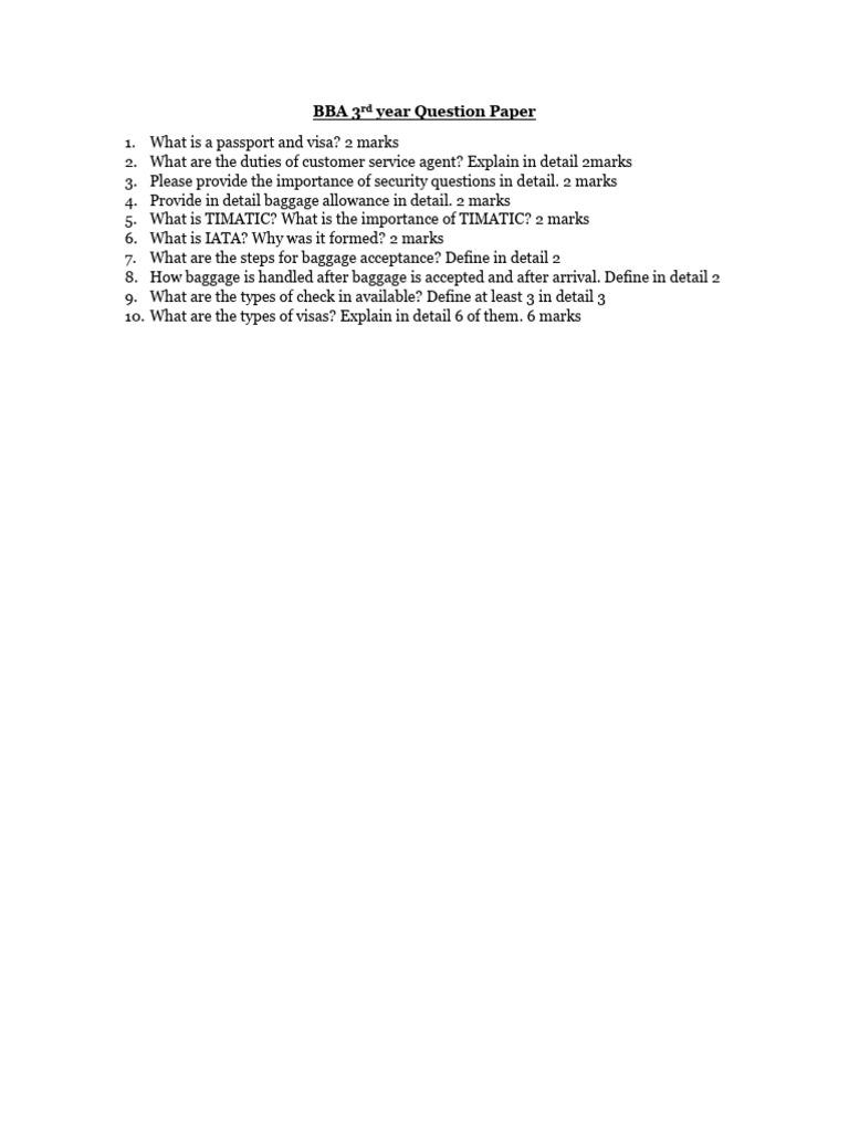 BBA 3rd Year Exam Questions Guide | PDF