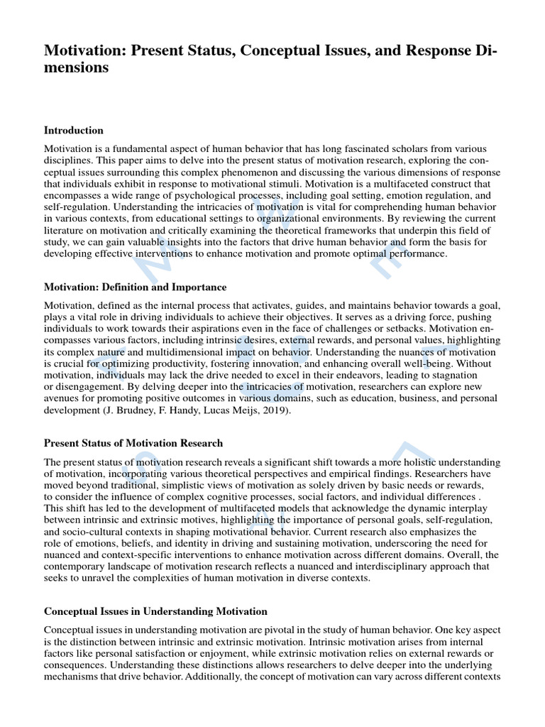 Motivation_ Present Status, Conceptual Issues, And Response Dimensions ...
