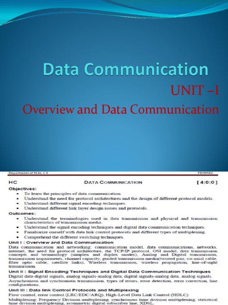 DataCommunicationUnit 1 | PDF | Transmission Medium | Computer Network