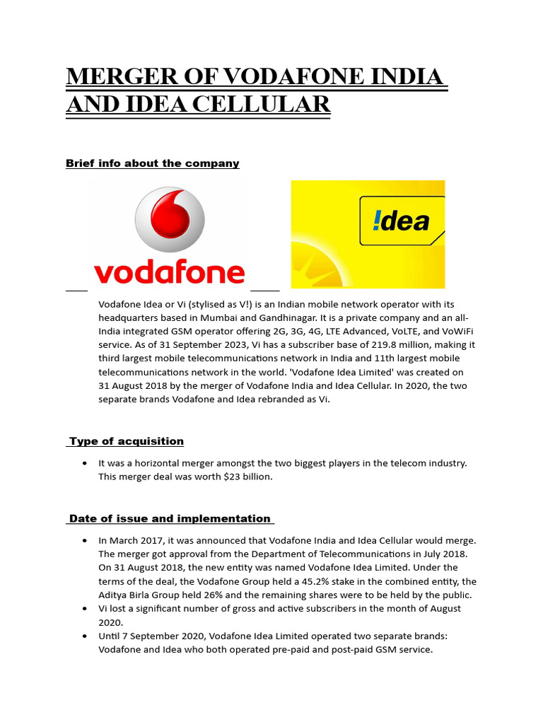 Vodafone-Idea Merger Overview and Impact | PDF | Economies
