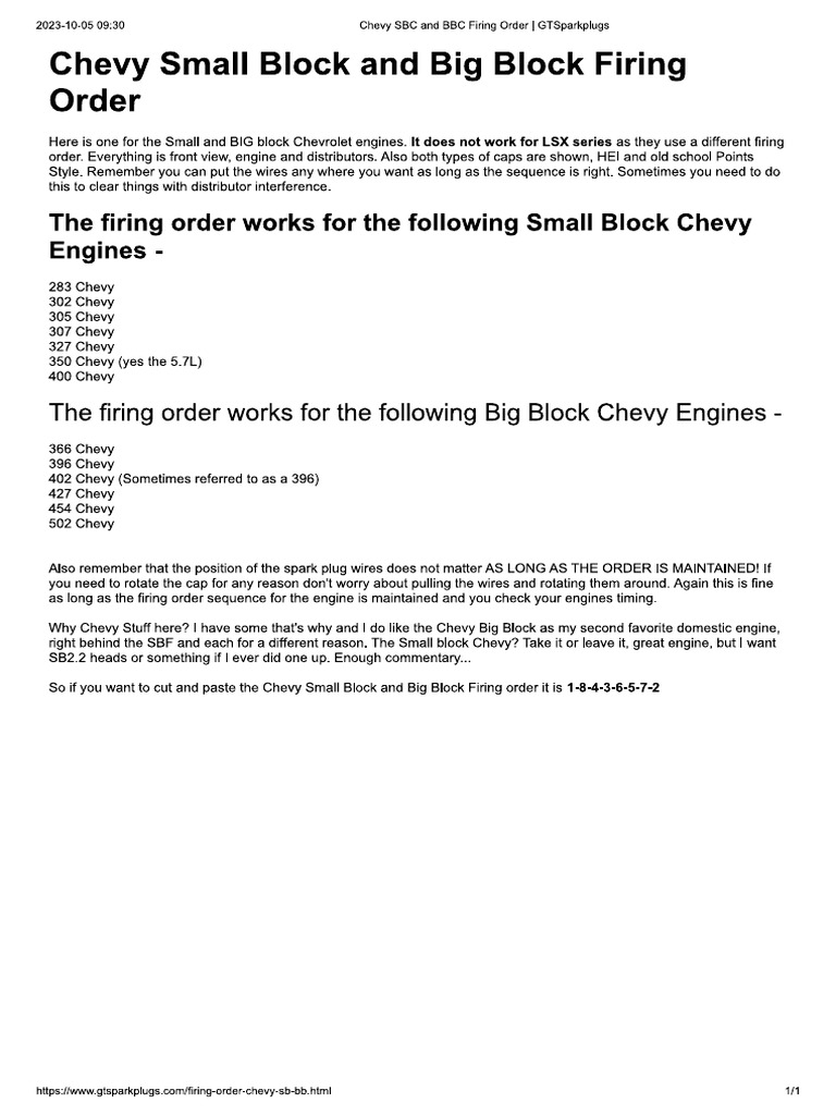 Chevy Small Block and Big Block Firing Order 01 | PDF