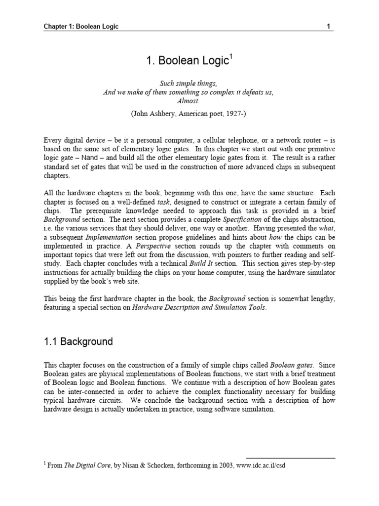 Ch 1 Boolean Logic Pdf Logic Gate Boolean Algebra 