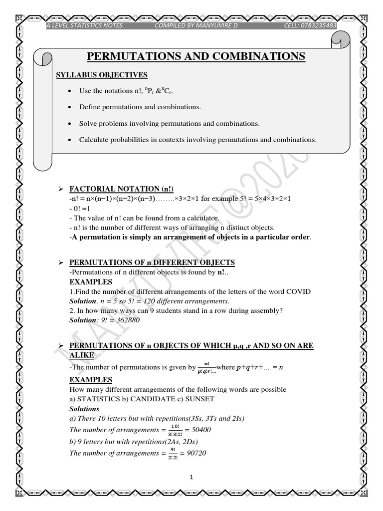 Permutations and Combinanations | PDF | Permutation | Consonant
