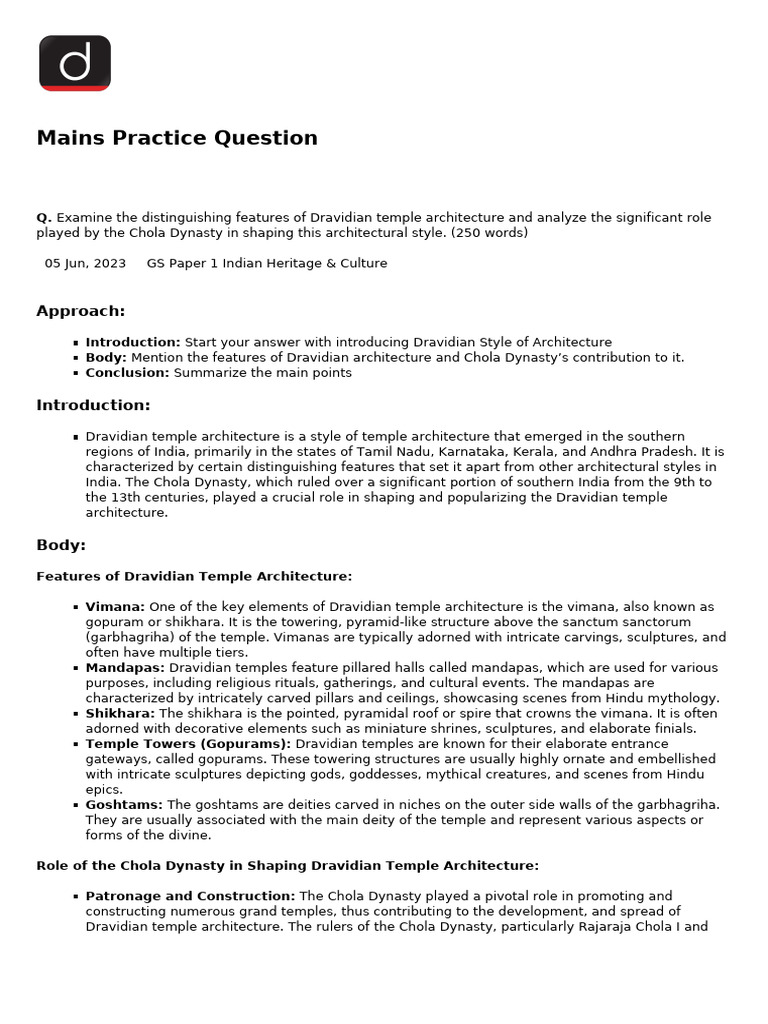 Mains Practice Question: Approach | Download Free PDF | Temple