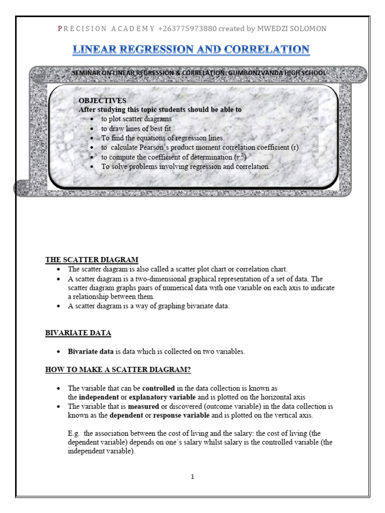 Linear regression and correlation A level notes (Precision Academy ...