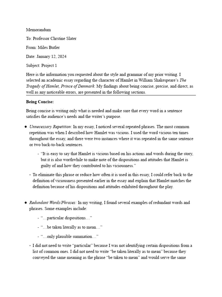 Engl 317 Memo Report Miles Butler | PDF | Hamlet | Linguistics