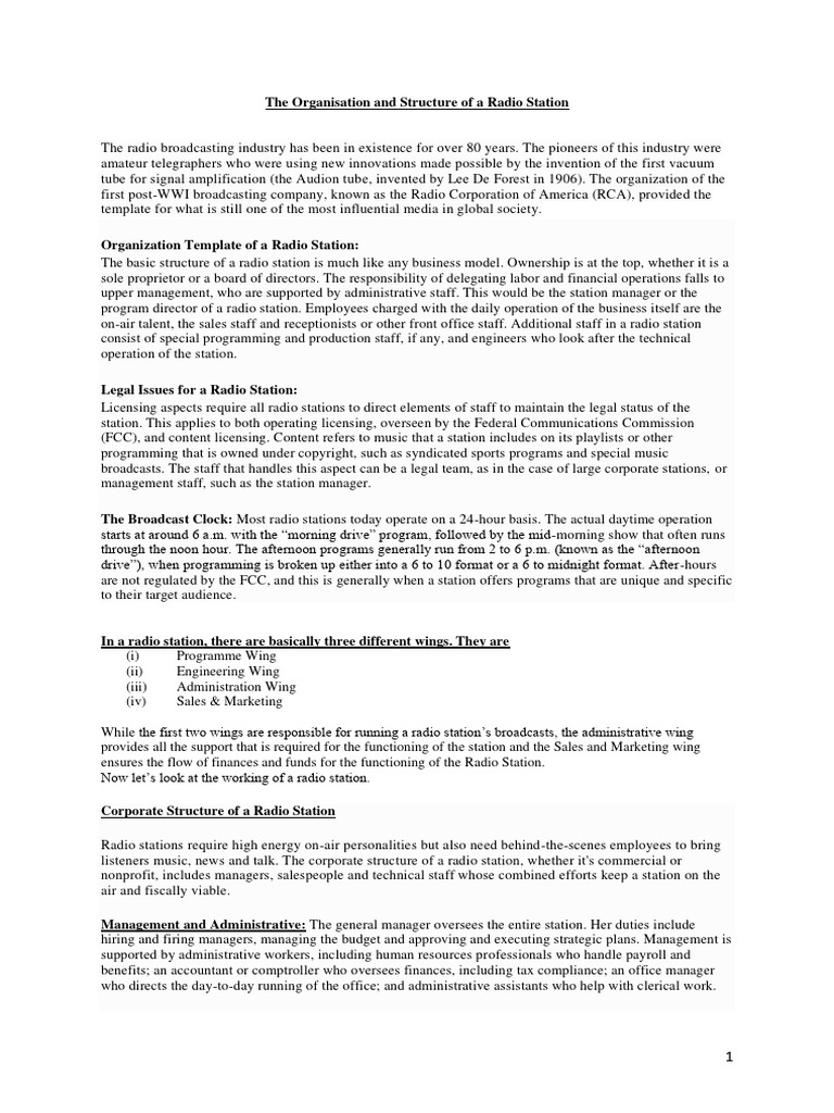 Organisation of A Radio Station | PDF | Radio Broadcasting | Radio