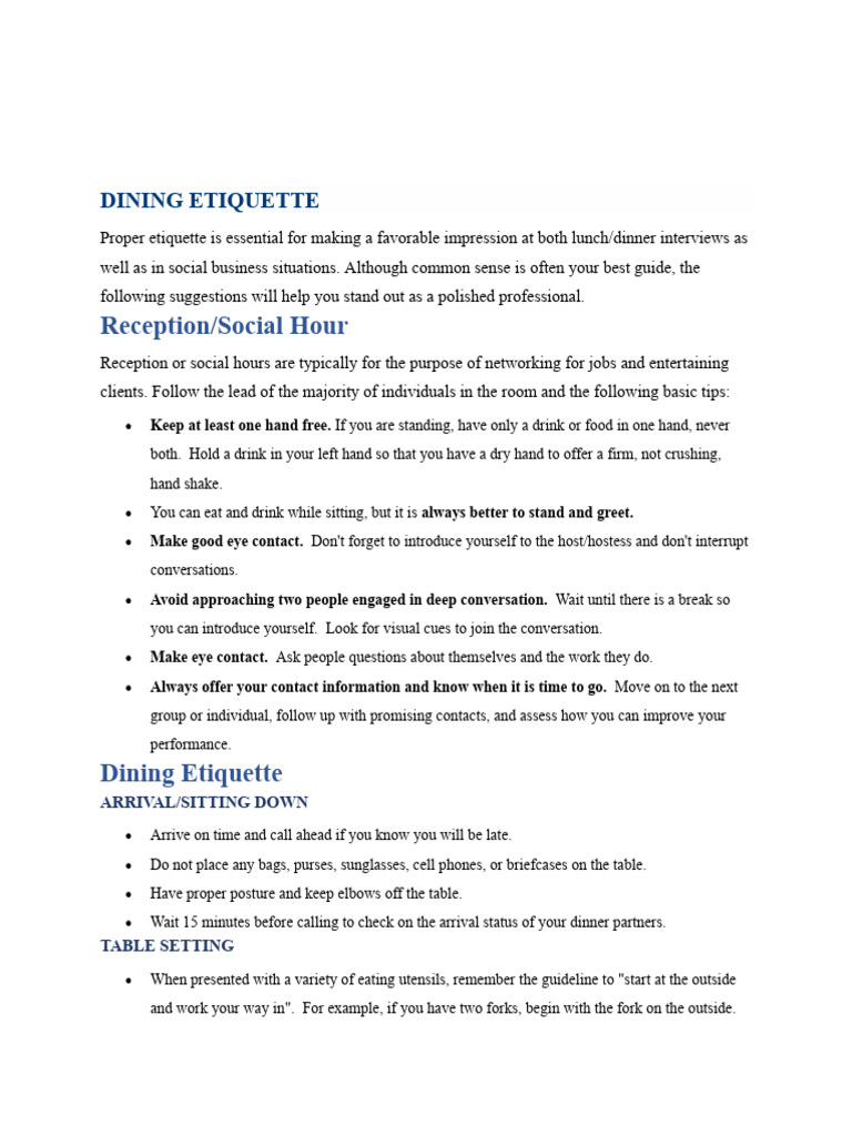 Dining Etiquette | PDF | Meal | Foods
