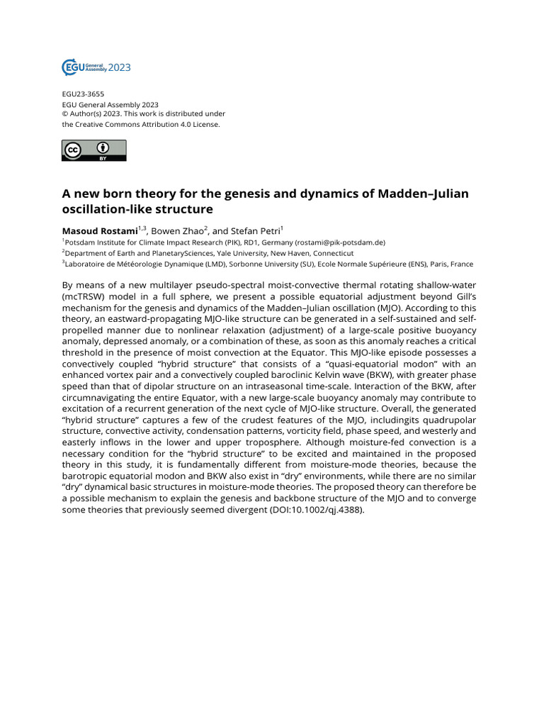 A New Born Theory For The Genesis and Dynamics of Madden-Julian ...