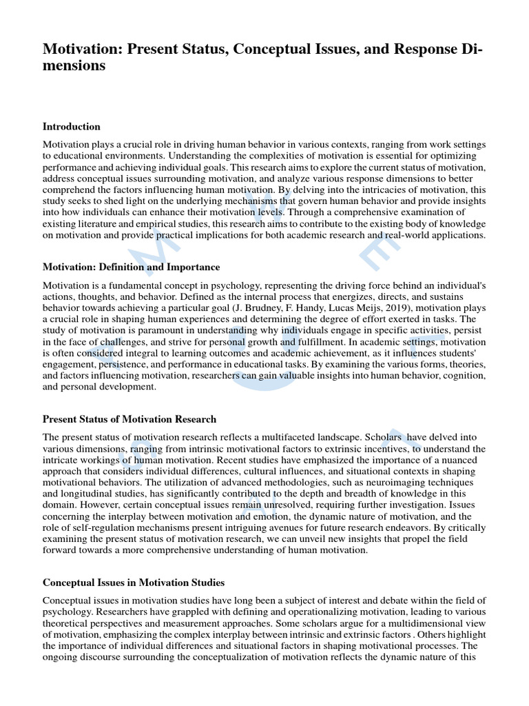 Motivation - Present Status, Conceptual Issues, and Response Dimensions ...