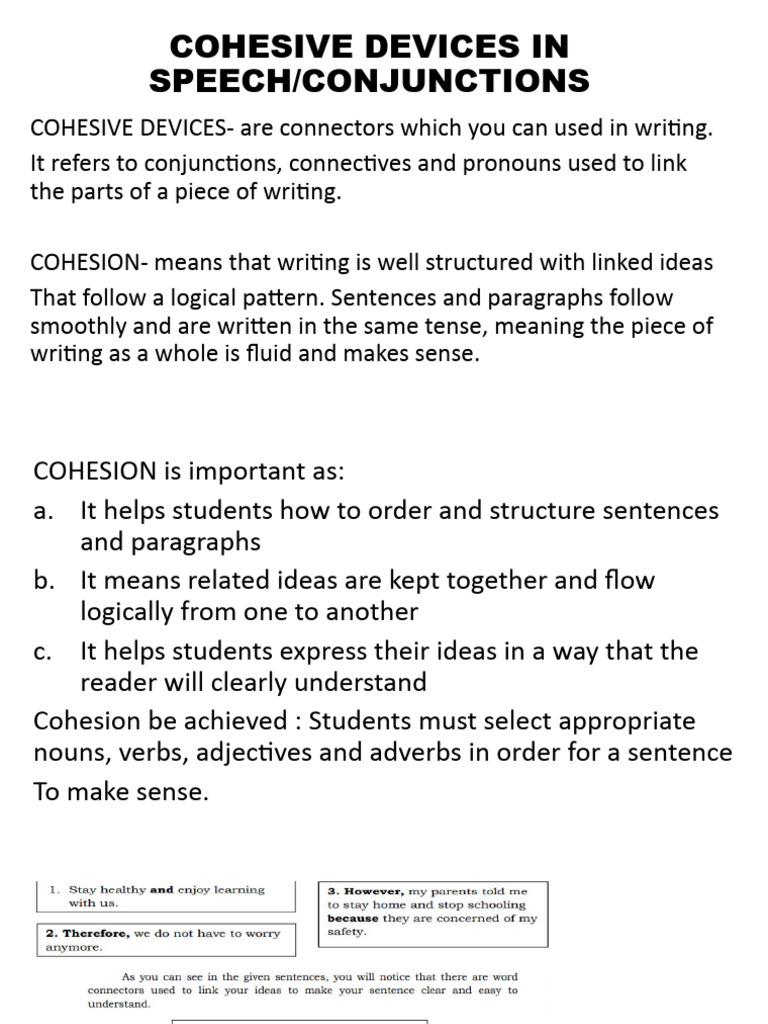 Grade 8 Cohesive Devices in Speech 4th QTR | PDF