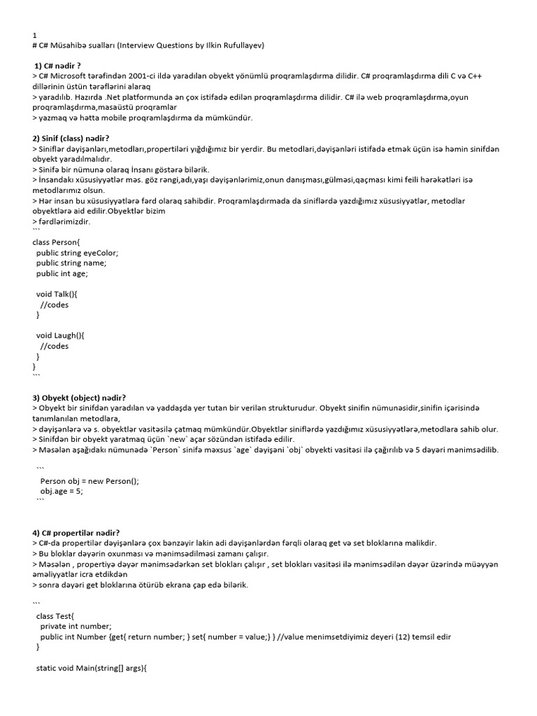 C# Interview Suallari | PDF