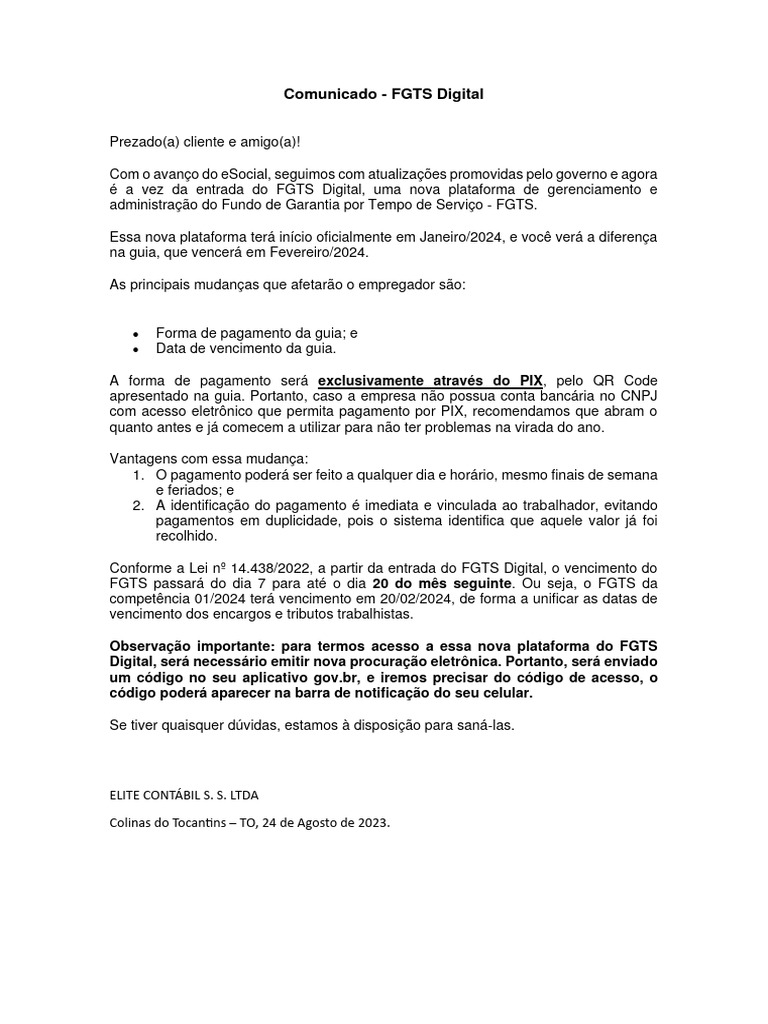 Modelo Comunicado FGTS Digital | PDF