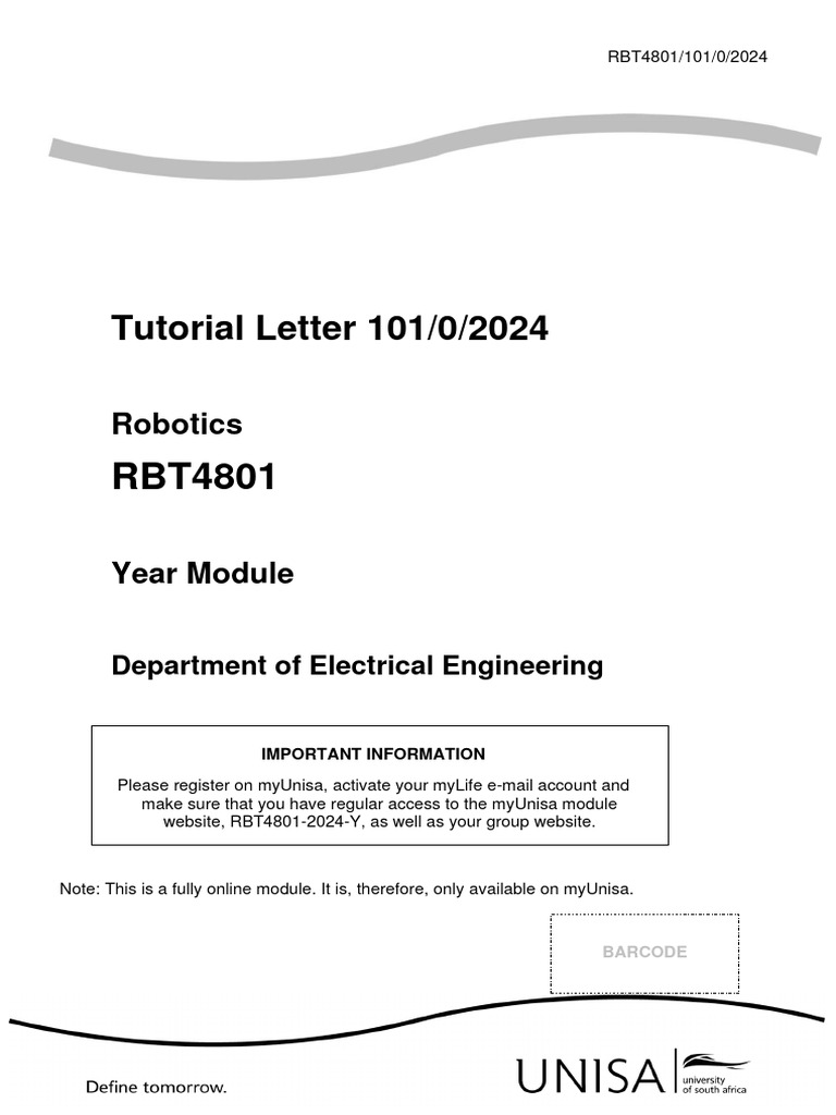 Tutorial Letter 101/0/2024: Robotics | PDF | Science | Engineering
