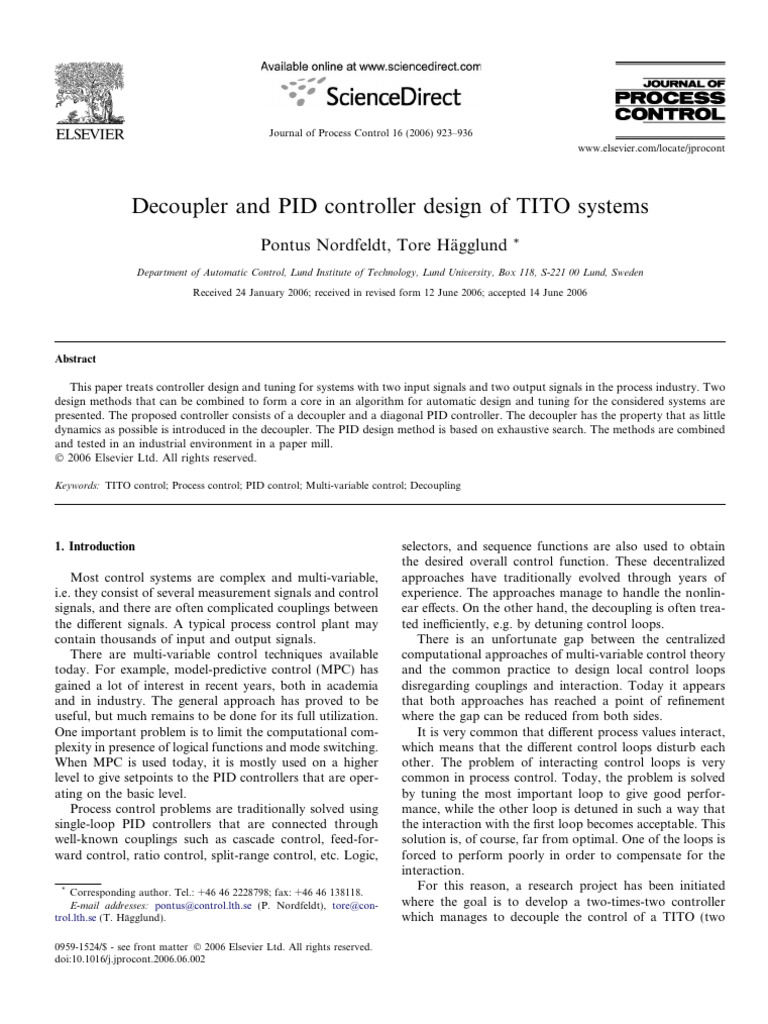 Decoupler and PID Controller Design of TITO Systems | PDF | Control Theory | Matrix (Mathematics)