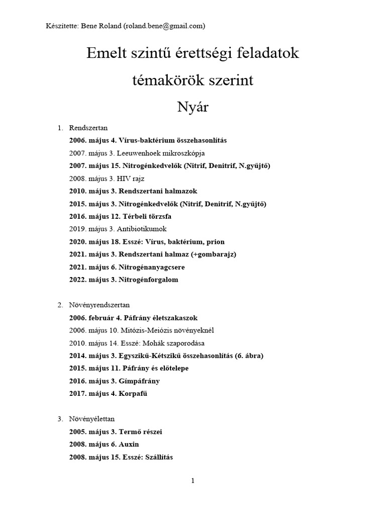Érettségi Feladatok Témakörök Szerint - Emelt | PDF