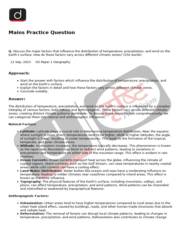 Mains Practice Question: Approach | PDF | Wound | Climate