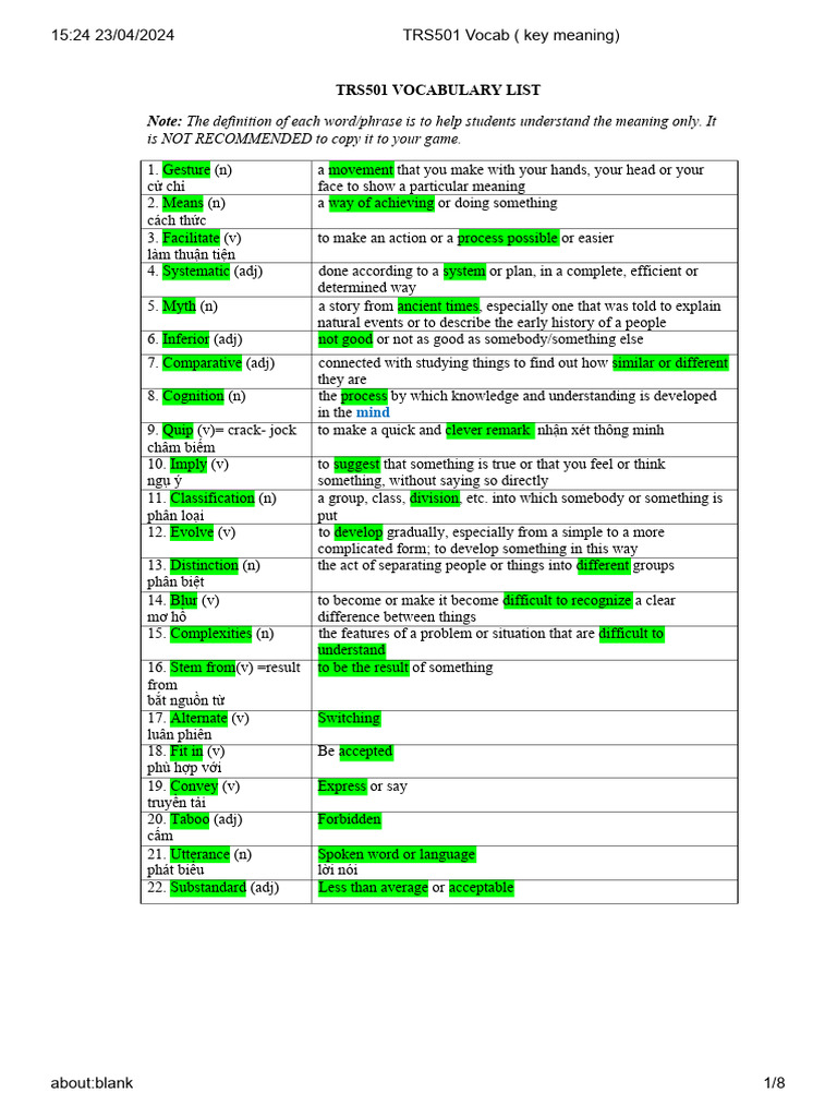 Key Vocabulary for Understanding Terms | PDF