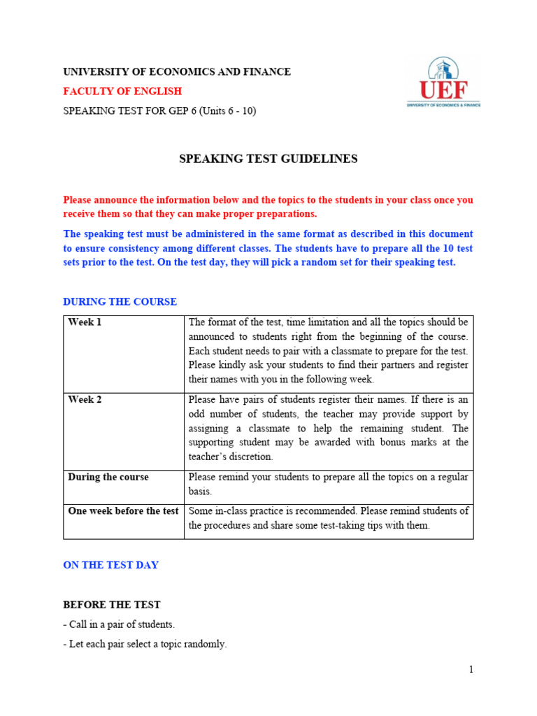 GEP 6 Speaking Test - Guidelines (Sep 2022 Updated) (1) 2 | PDF