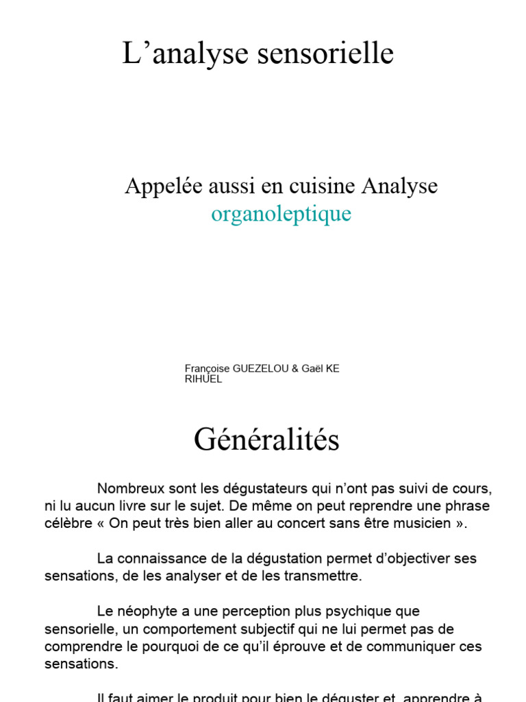 Analyse Sensorielle : Guide Complet | PDF | Goût | Dégustation de vins