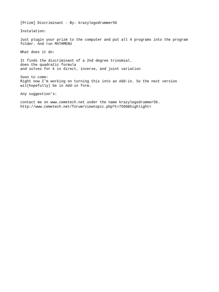 Prizm Discriminant Solver Guide | PDF