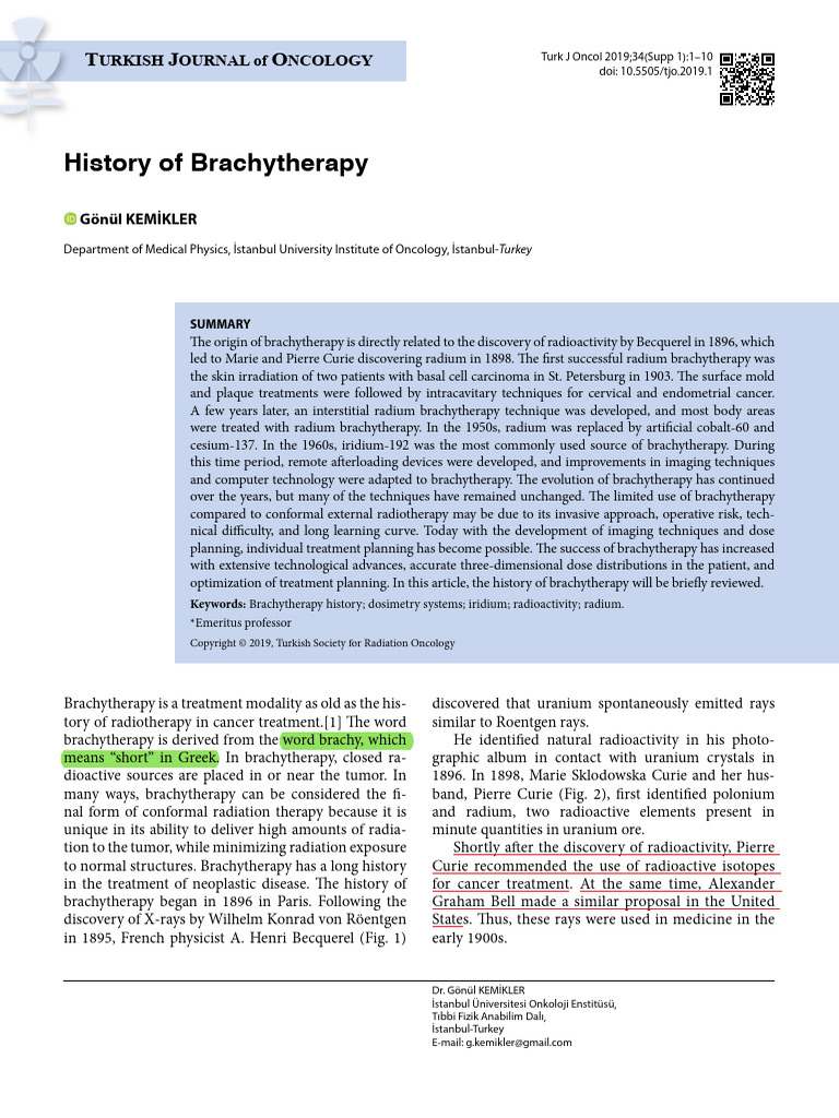 History of Brachytherapy | PDF | Radiation Therapy | Medical Imaging