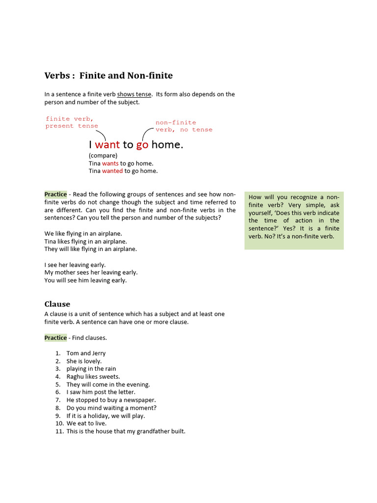 grammar-notes-finite-and-non-finite-verbs | PDF | Clause | Subject ...
