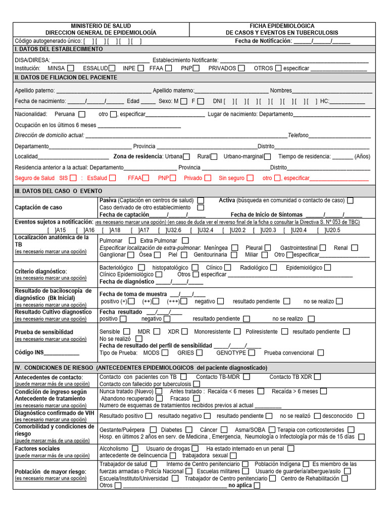 Ficha Epidemiologica TBC | PDF | Tuberculosis | Cuidado de la salud