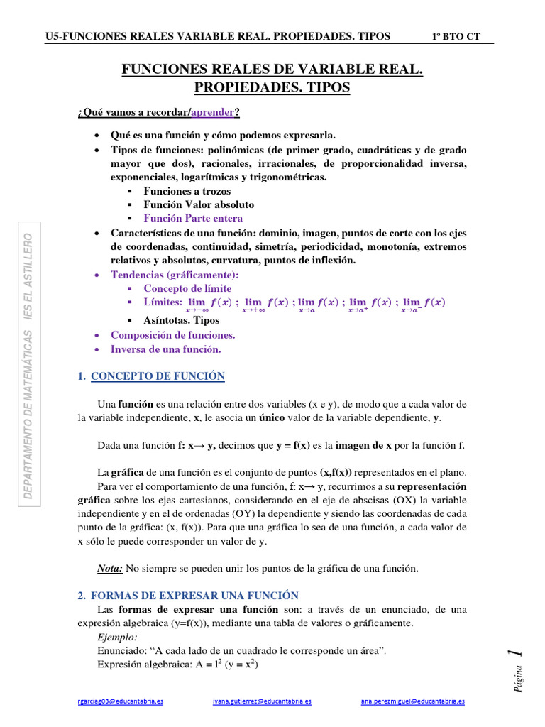 Teoría 23-24-U5-Funciones Reales Variable Real-Propiedades y Tipos | PDF | Función (Matemáticas ...