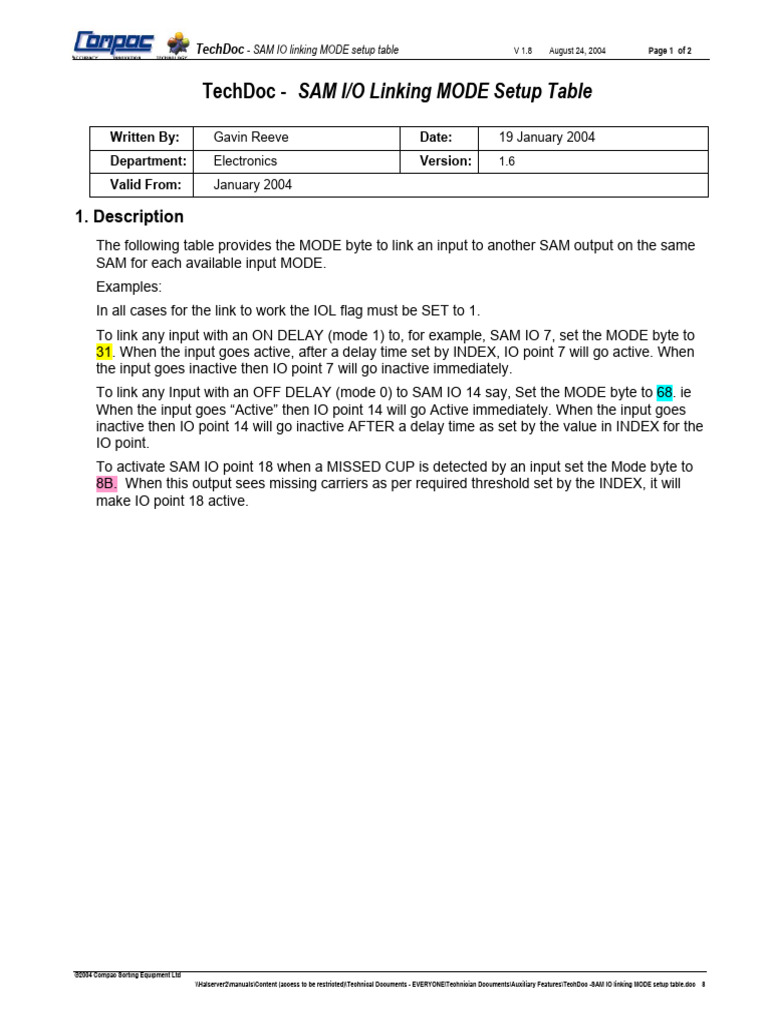 TechDoc - SAM IO Linking MODE Setup Table | PDF | Computing | Computer Science