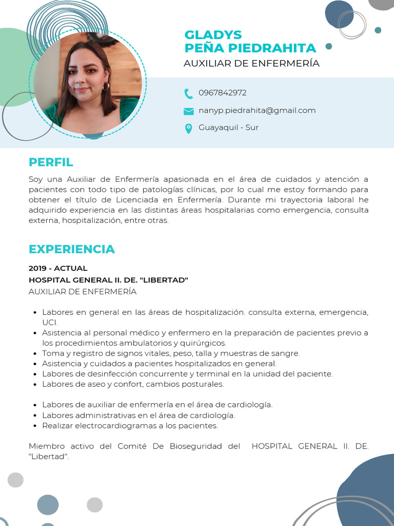CV Gladys Peña P | PDF | Hospital | Enfermería