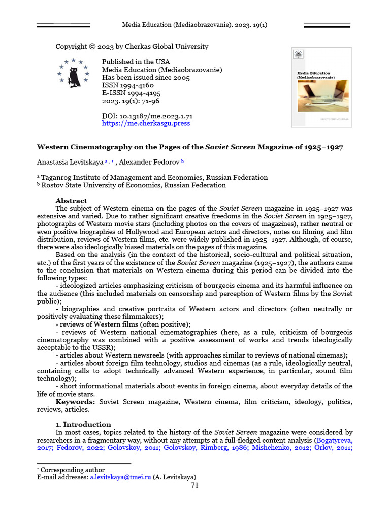 western-cinematography-on-the-pages-of-the-soviet-screen-magazine-of-1925-1927 | PDF | Soviet ...