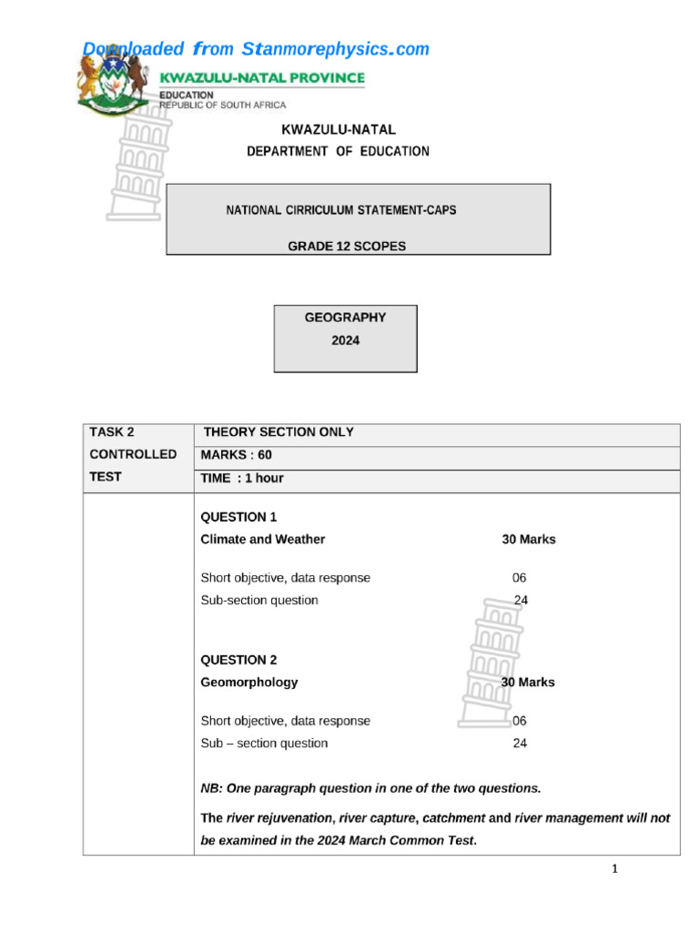 KZN Geography Grade 12 Scope 2024 | PDF