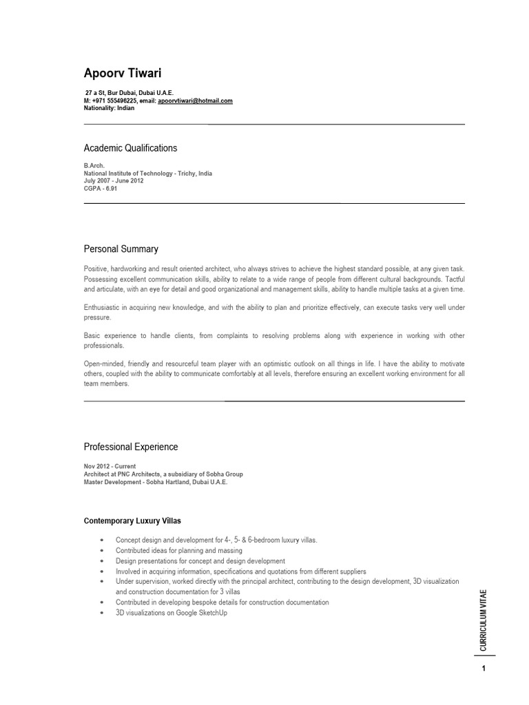 Curriculum Vitae - Apoorv Tiwari | PDF