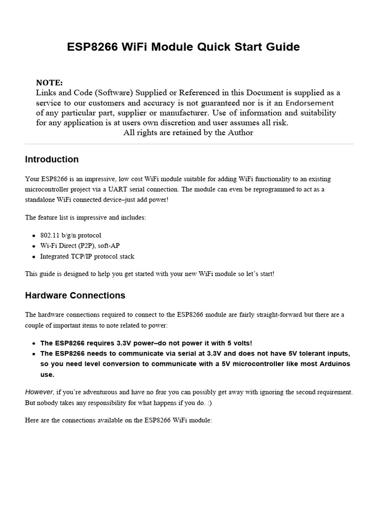 Esp8266 Wifi Module Quick Start Guide V 1.0.4 | PDF | Port (Computer Networking) | Computer ...