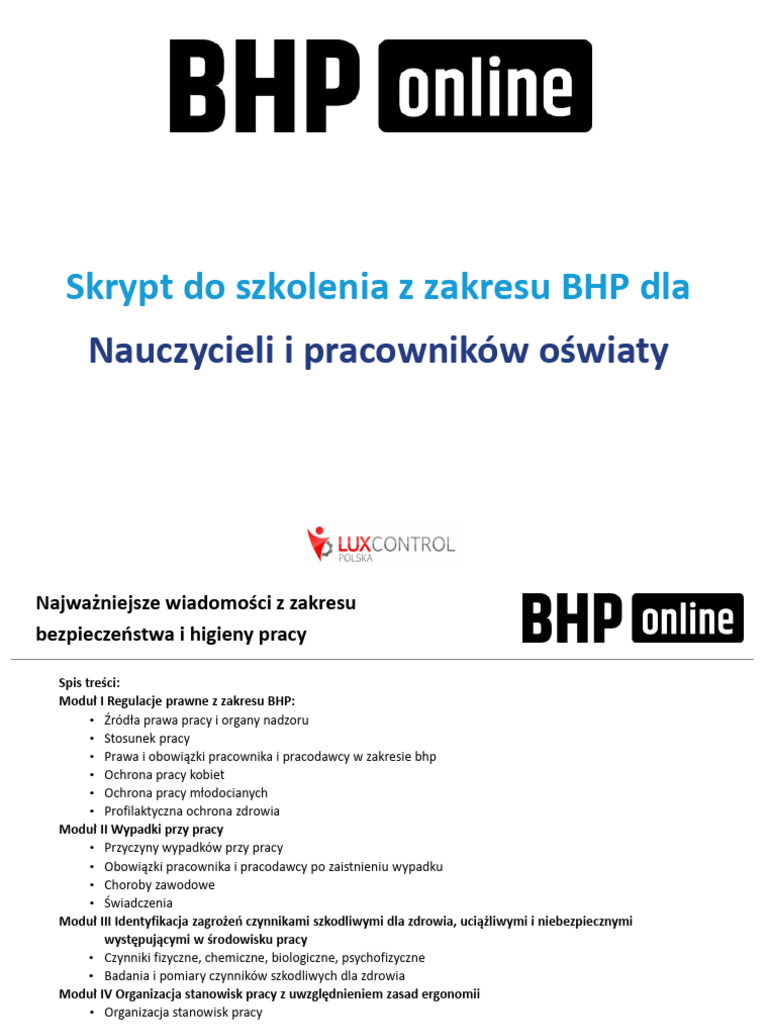 Skrypt Szkolenie BHP | PDF
