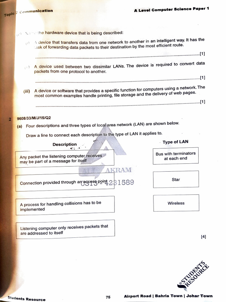 Sample Questions For 9618 P1 - Thepicstarpotato | PDF | Computer Network | Router (Computing)